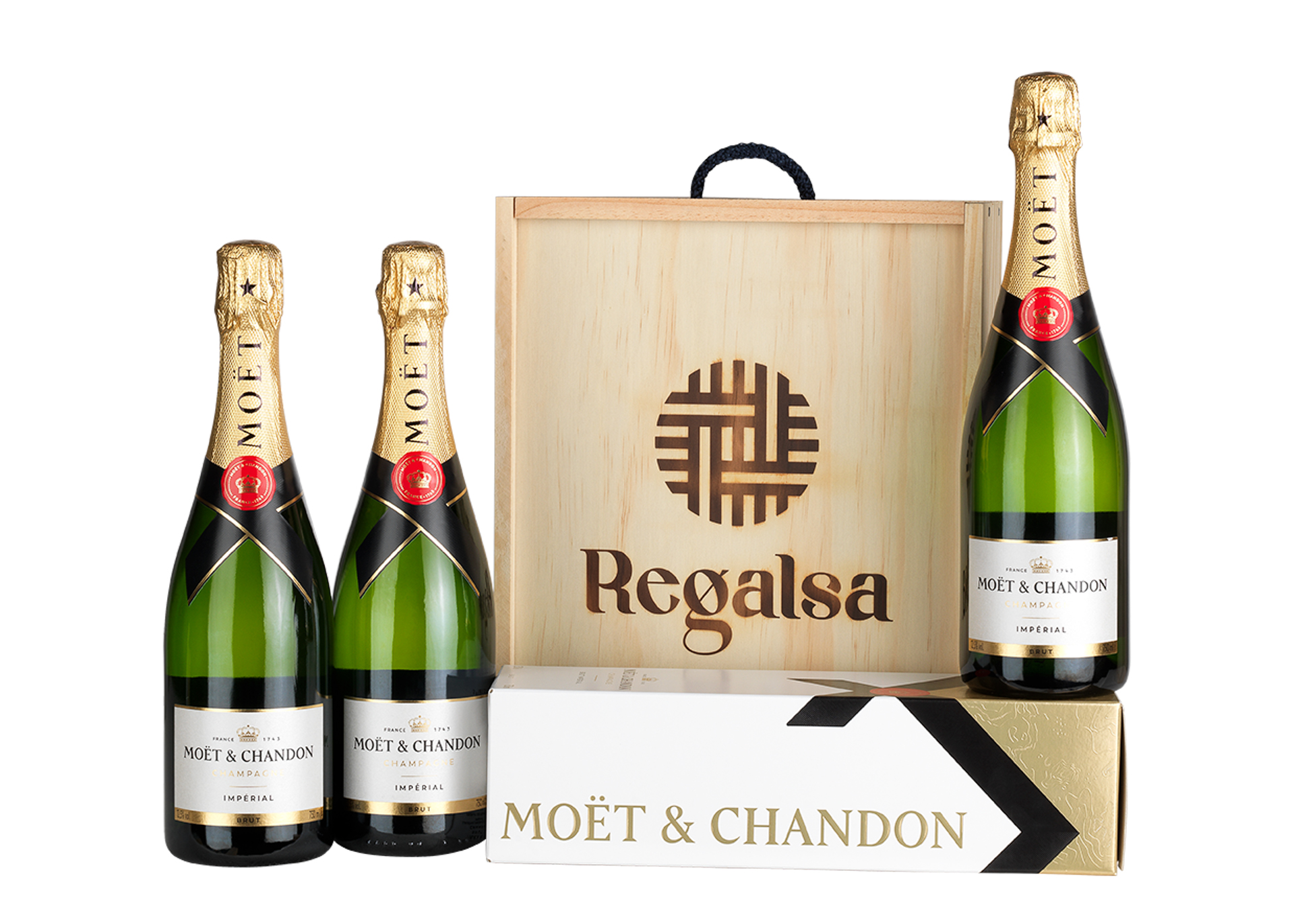 Nº 66 CAJA DE MADERA CON CHAMPAGNE MOËT CHANDON - Regalsa